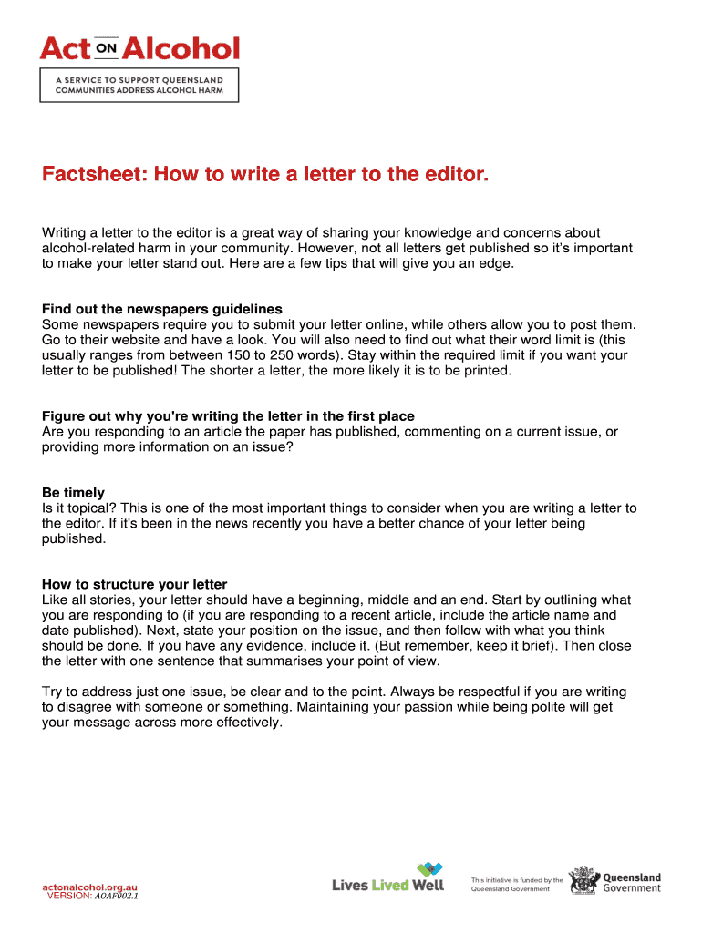 Fillable Online Factsheet: How to write a letter to the editor Fax ...