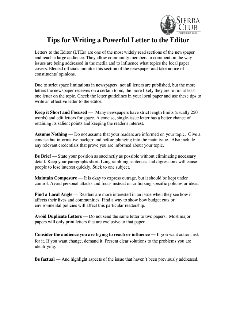 Fillable Online Tips for Writing a Powerful Letter to the Editor Fax ...