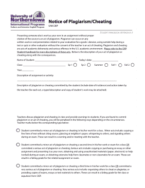 Fillable Online Notice of Plagiarism/Cheating Fax Email Print - pdfFiller