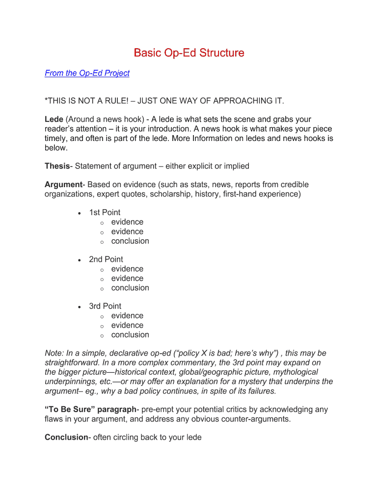 Fillable Online Basic Op-Ed Structure Fax Email Print - pdfFiller