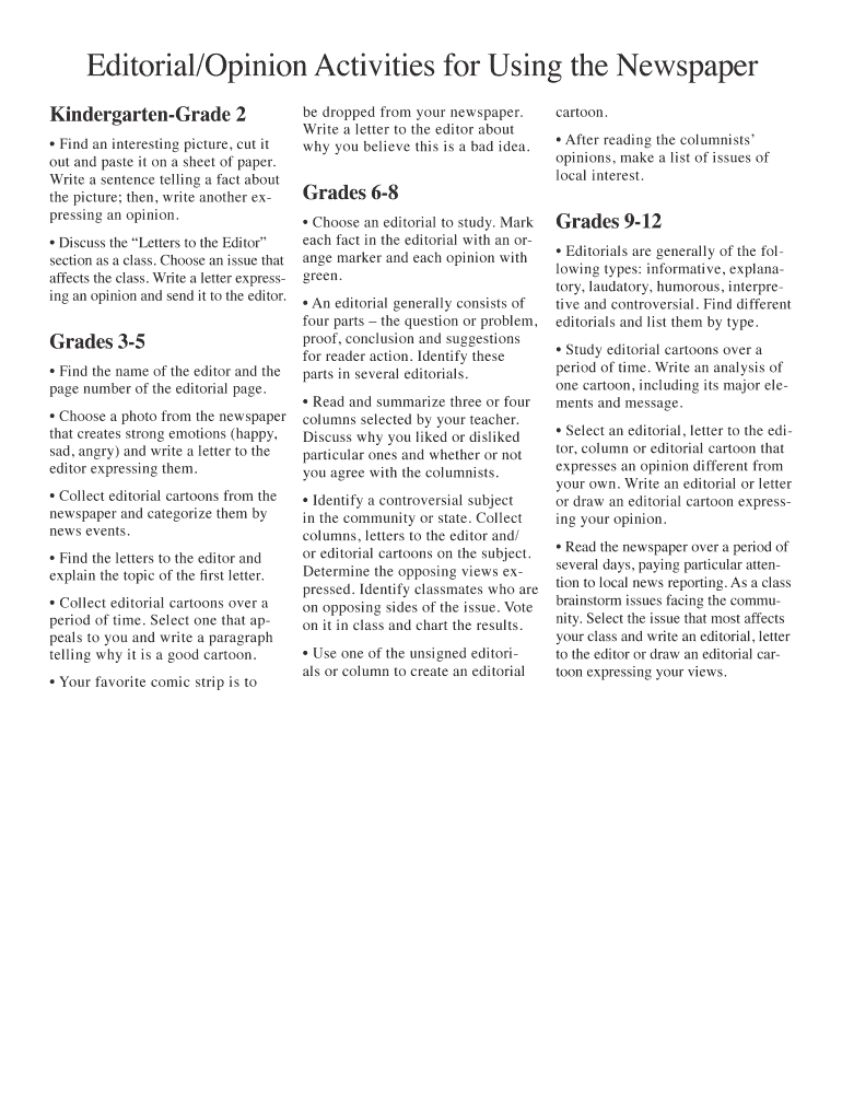 Fillable Online Editorial/Opinion Activities for Using the Newspaper Fax Email Print - pdfFiller