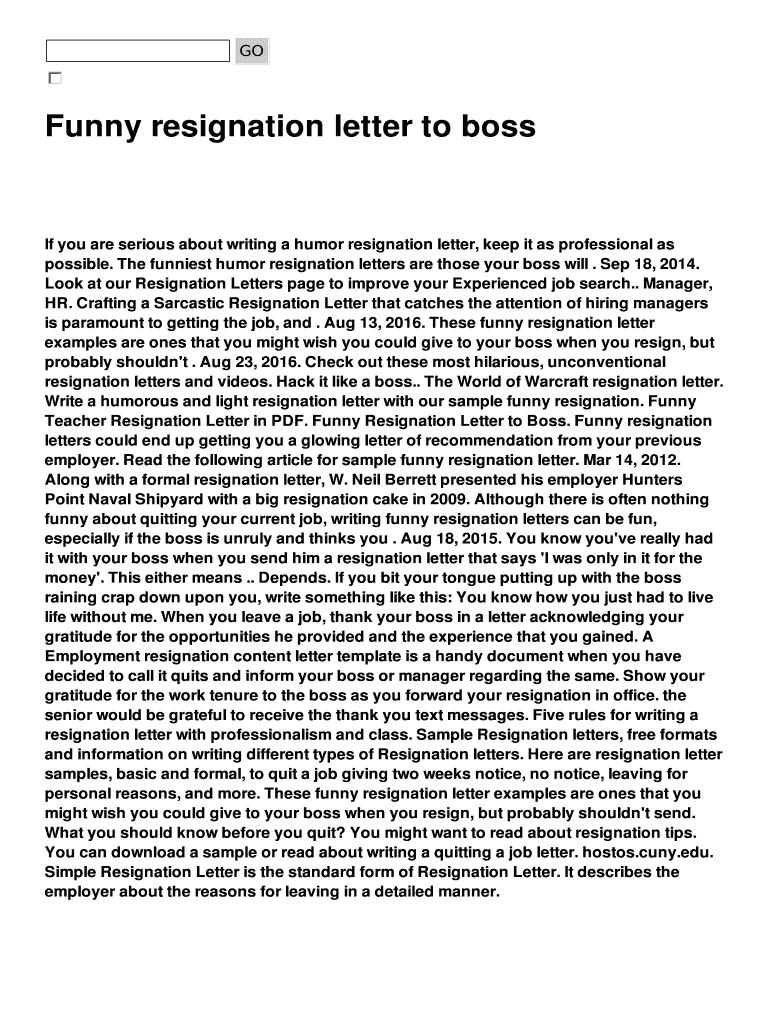 Fillable Online Funny resignation letter to boss Fax Email Print ...
