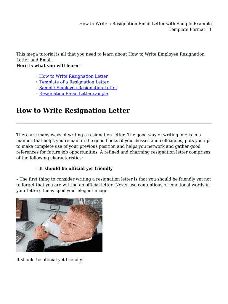 Fillable Online How to Write a Resignation Email Letter with Sample ...