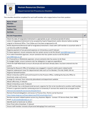 Fillable Online Departmental Exit Procedures Checklist Fax Email Print ...