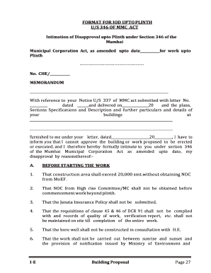 Fillable Online FORMAT FOR IOD UPTO PLINTH Fax Email Print - pdfFiller