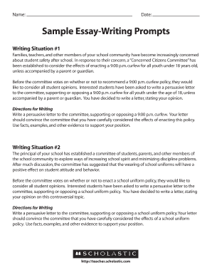 Fillable Online Sample Essay-Writing Prompts Fax Email Print - pdfFiller