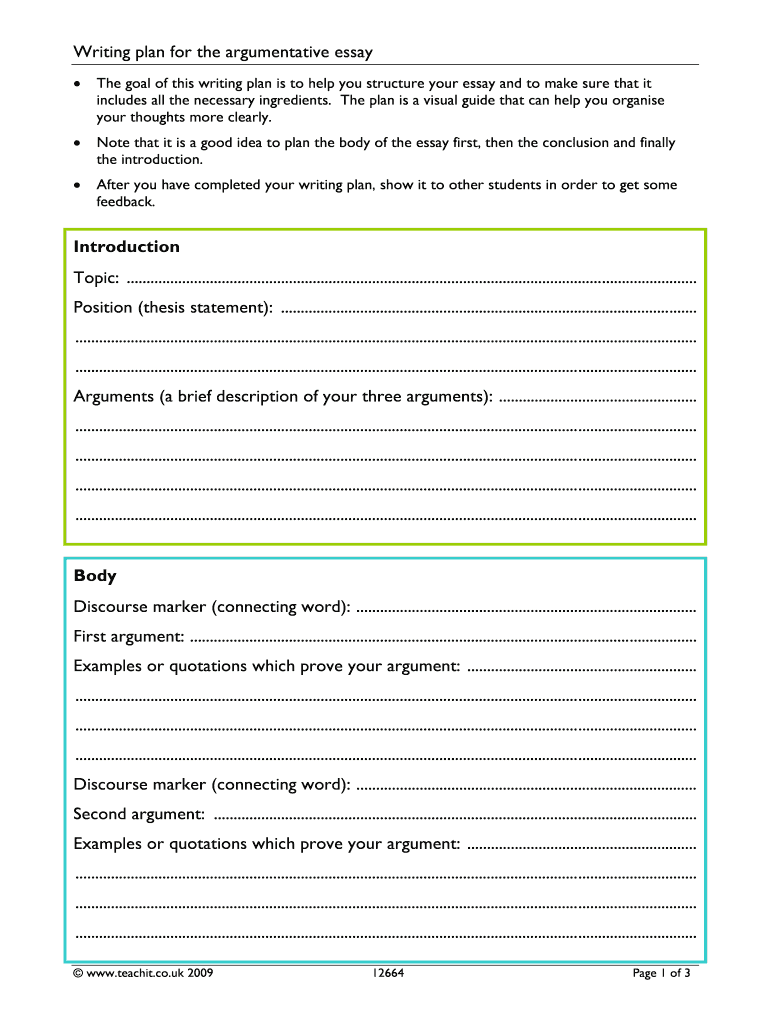 Fillable Online Writing plan for the argumentative essay Fax Email ...