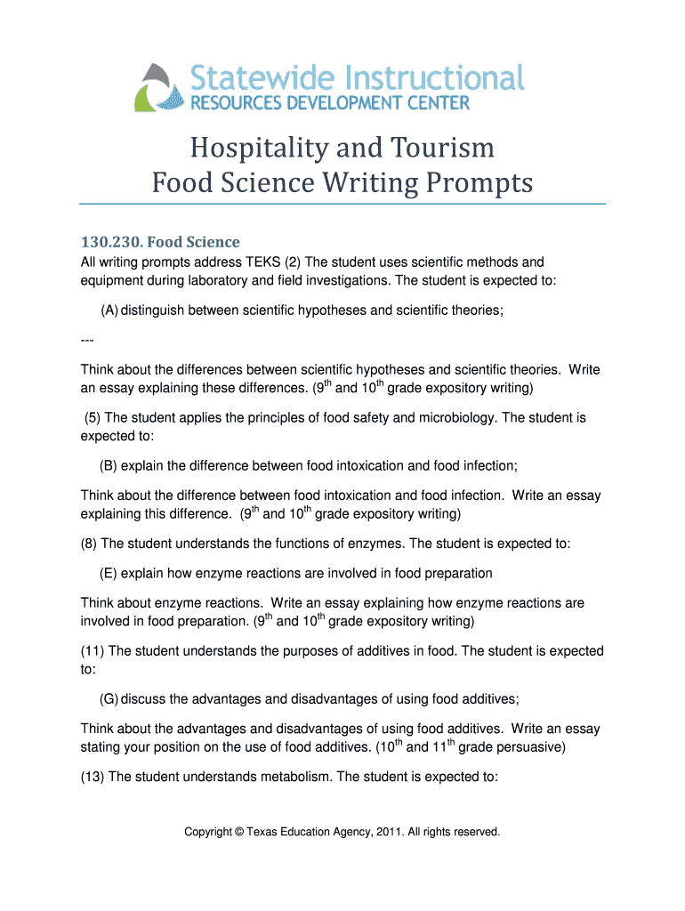 Fillable Online Food Science Writing Prompts Fax Email Print - pdfFiller