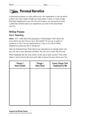 Fillable Online A personal narrative is a story about your own ...