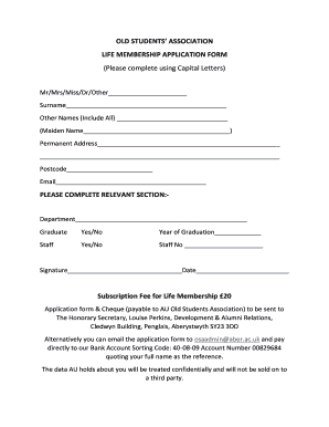 Fillable Online OLD STUDENTS ASSOCIATION Fax Email Print - pdfFiller