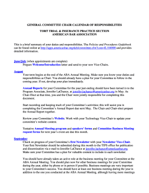Fillable Online GENERAL COMMITTEE CHAIR CALENDAR OF RESPONSIBILITIES ...