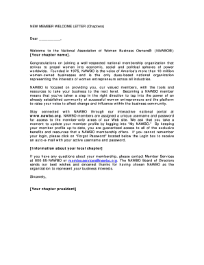 Fillable Online NEW MEMBER WELCOME LETTER (Chapters) Fax Email Print ...