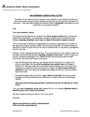 Fillable Online NEW MEMBER ORIENTATION LETTER Fax Email Print - pdfFiller