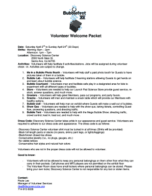 Fillable Online Volunteer Welcome Packet Fax Email Print - pdfFiller