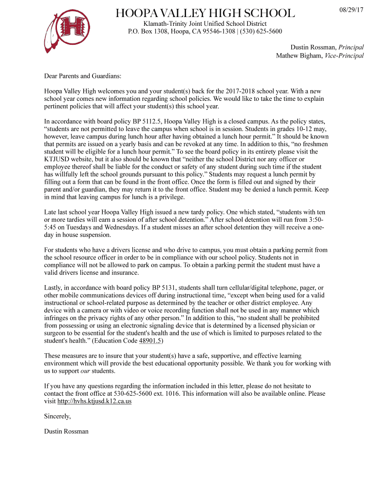 Fillable Online HOOPA VALLEY HIGH SCHOOL Fax Email Print - pdfFiller
