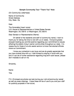 Fillable Online Sample Community Tour Thank You Note Fax Email Print ...