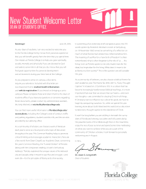 Fillable Online As your dean of students, I am very excited to welcome ...