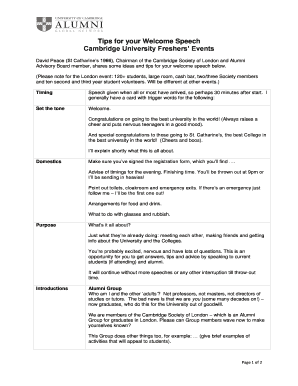 Fillable Online Tips for your Welcome Speech Fax Email Print - pdfFiller