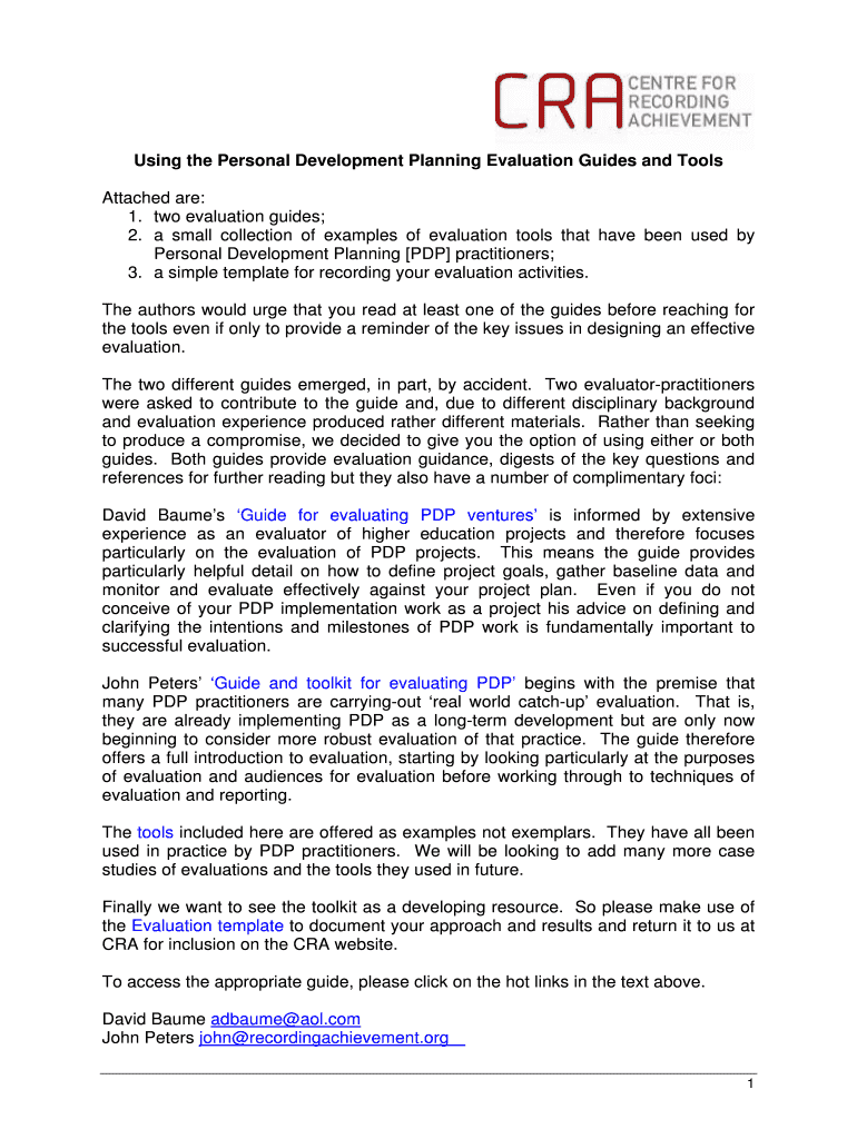 Fillable Online Using the Personal Development Planning Evaluation ...
