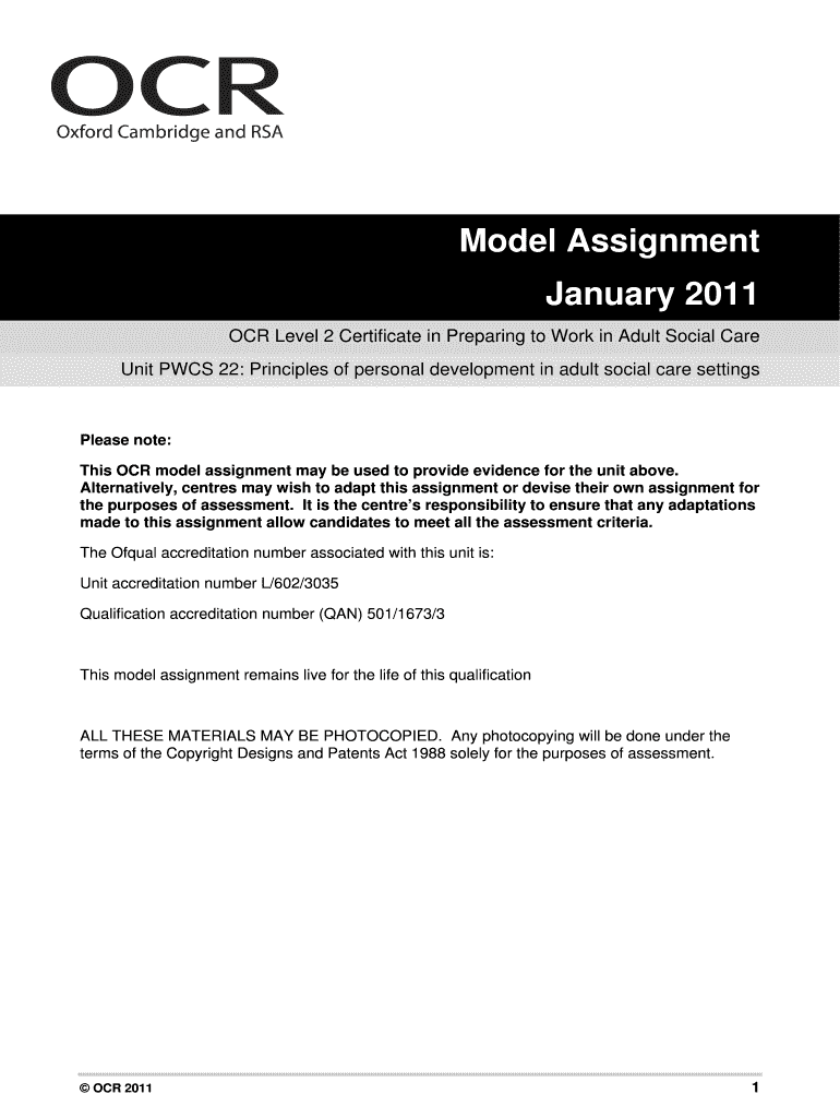 Fillable Online OCR Level 2 Certificate in Preparing to Work in Adult ...