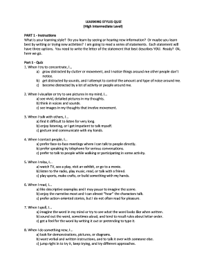 Fillable Online LEARNING STYLES QUIZ Fax Email Print - pdfFiller