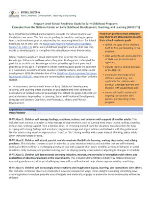 Fillable Online Program Level School Readiness Goals for Early ...