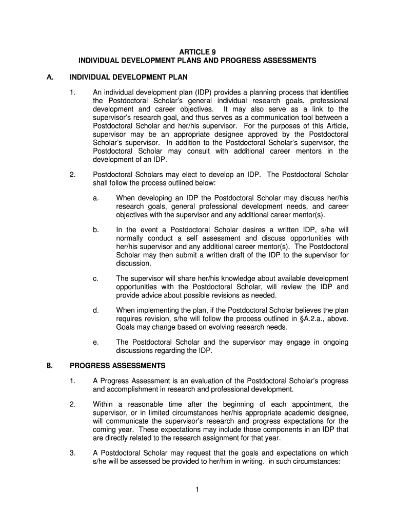 Fillable Online INDIVIDUAL DEVELOPMENT PLANS AND PROGRESS ASSESSMENTS ...