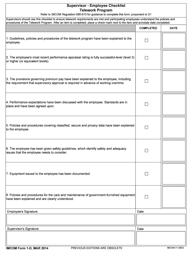 Fillable Online Supervisor - Employee Checklist Fax Email Print - pdfFiller