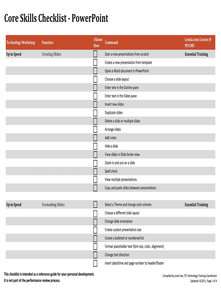 Fillable Online Core Skills Checklist - PowerPoint Fax Email Print ...
