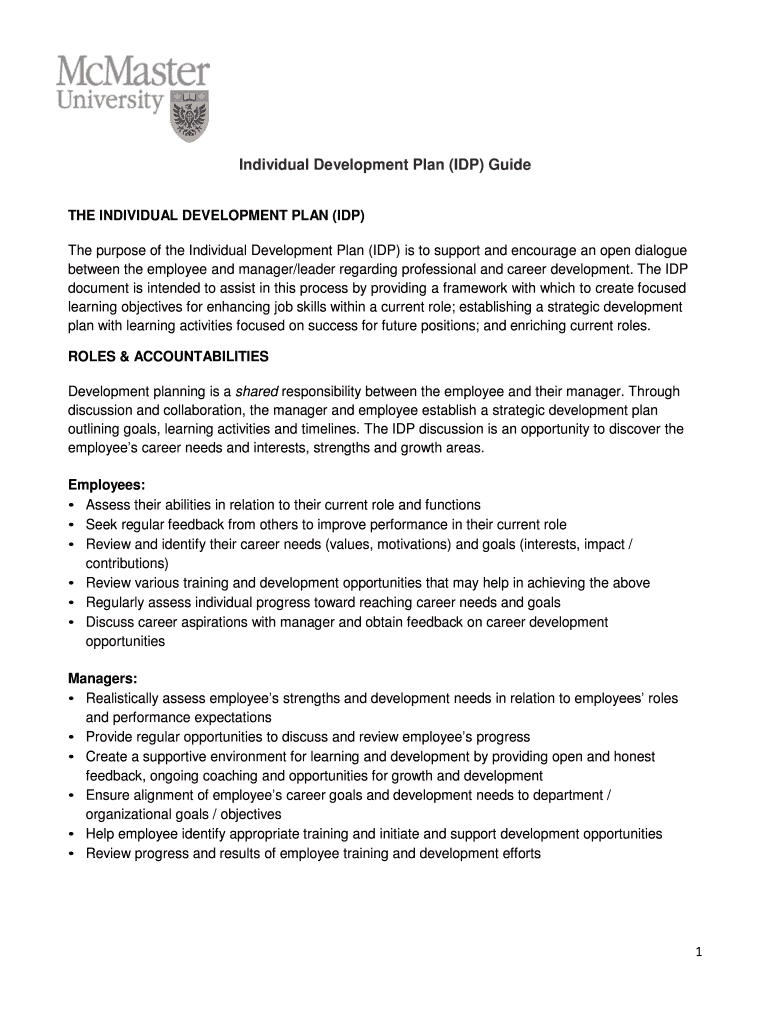 Fillable Online THE INDIVIDUAL DEVELOPMENT PLAN (IDP) Fax Email Print ...