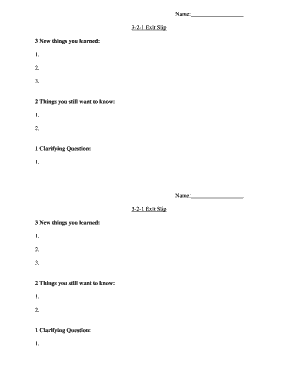 Fillable Online 3-2-1 Exit Slip Fax Email Print - pdfFiller