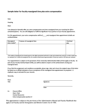 Fillable Online Sample letter for faculty reassigned time plus extra ...
