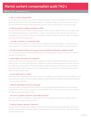 Fillable Online Markel workers compensation audit FAQs Fax Email Print - pdfFiller