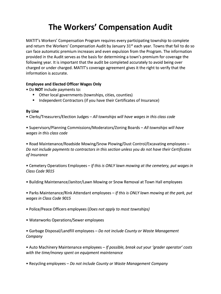 Fillable Online The Workers Compensation Audit Fax Email Print - pdfFiller
