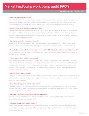 Fillable Online Markel FirstComp work comp audit FAQs Fax Email Print ...