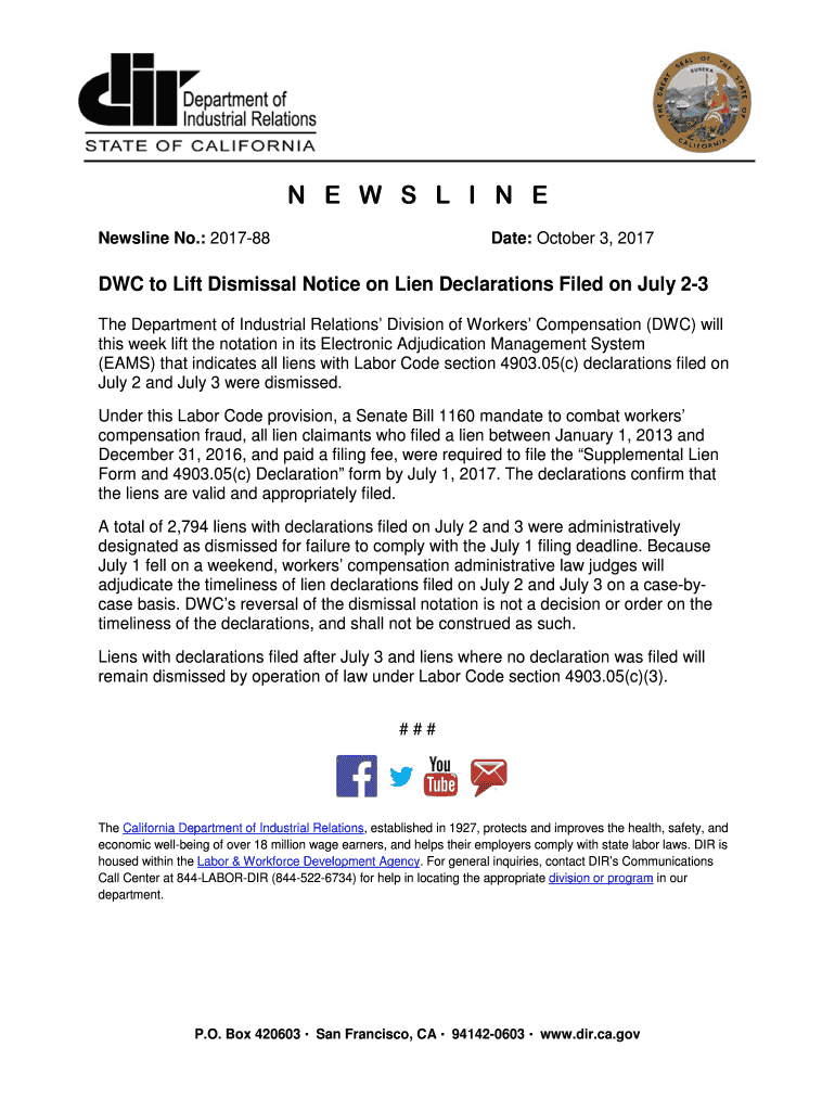 Fillable Online DWC to Lift Dismissal Notice on Lien Declarations Filed ...