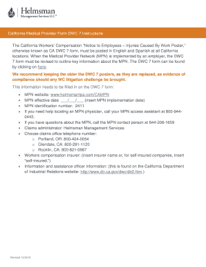 Fillable Online California Medical Provider Form DWC 7 Instructions Fax ...