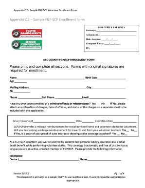 Fillable Online 2 - Sample FGP-SCP Volunteer Enrollment Form Fax Email ...