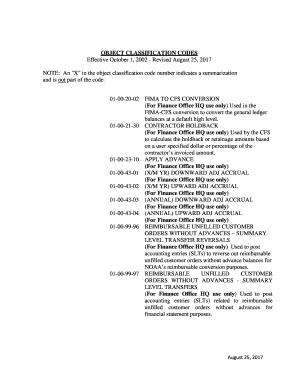 Fillable Online OBJECT CLASSIFICATION CODES Fax Email Print - pdfFiller