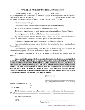 Fillable Online WAIVER OF WORKERS' COMPENSATION BENEFITS Fax Email ...