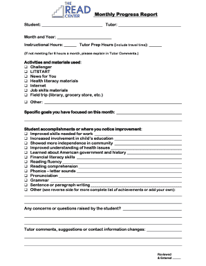 Fillable Online The READ Center Monthly Progress Report Fax Email Print ...