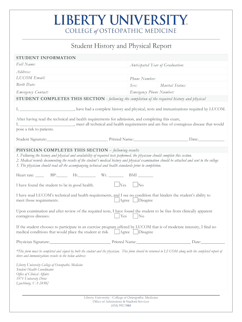 Fillable Online Student History and Physical Report Fax Email Print ...