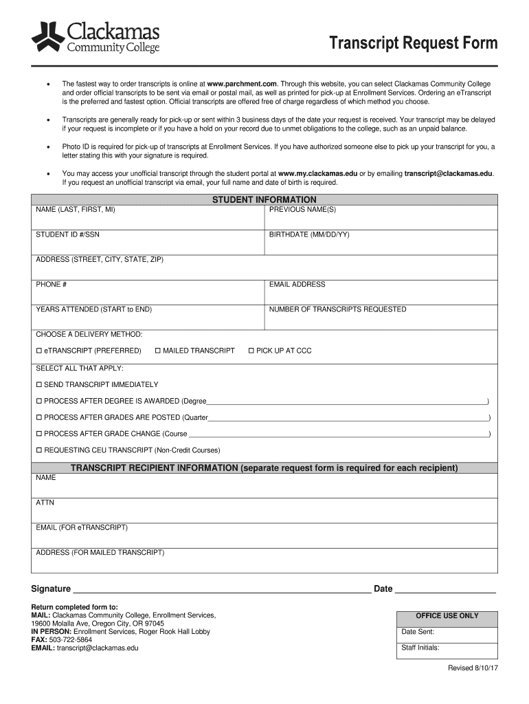 Fillable Online The fastest way to order transcripts is online at www ...