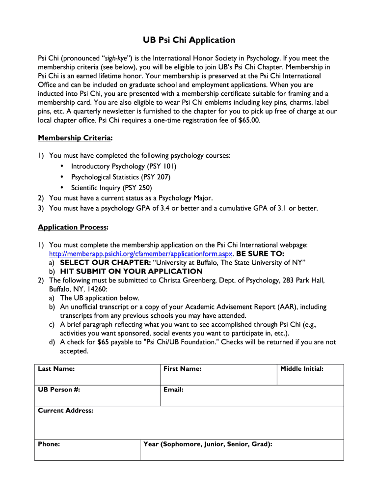 Fillable Online UB Psi Chi Application Fax Email Print - pdfFiller