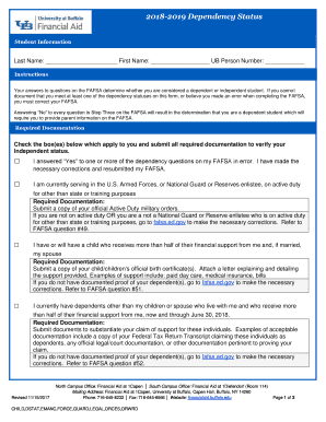 Fillable Online 2018-2019 Dependency Status Fax Email Print - pdfFiller