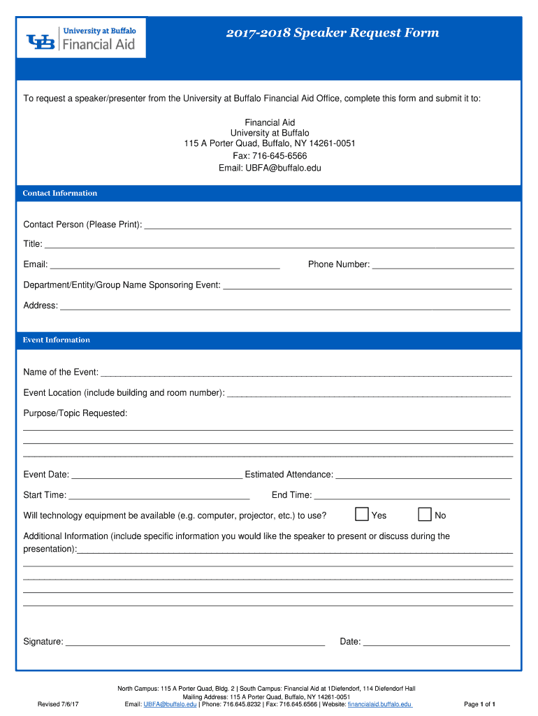 Fillable Online 2017-2018 Speaker Request Form Fax Email Print - pdfFiller