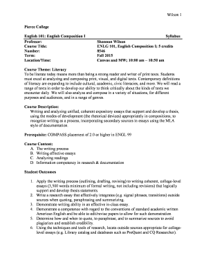 Fillable Online English 101: English Composition I Fax Email Print ...