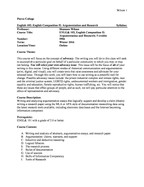 Fillable Online English 102: English Composition II: Argumentation and ...