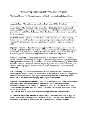 Fillable Online Glossary of Financial Aid Terms and Acronyms Fax Email ...