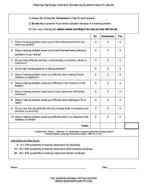 Fillable Online Hearing Handicap Inventory Screening Questionnaire for ...